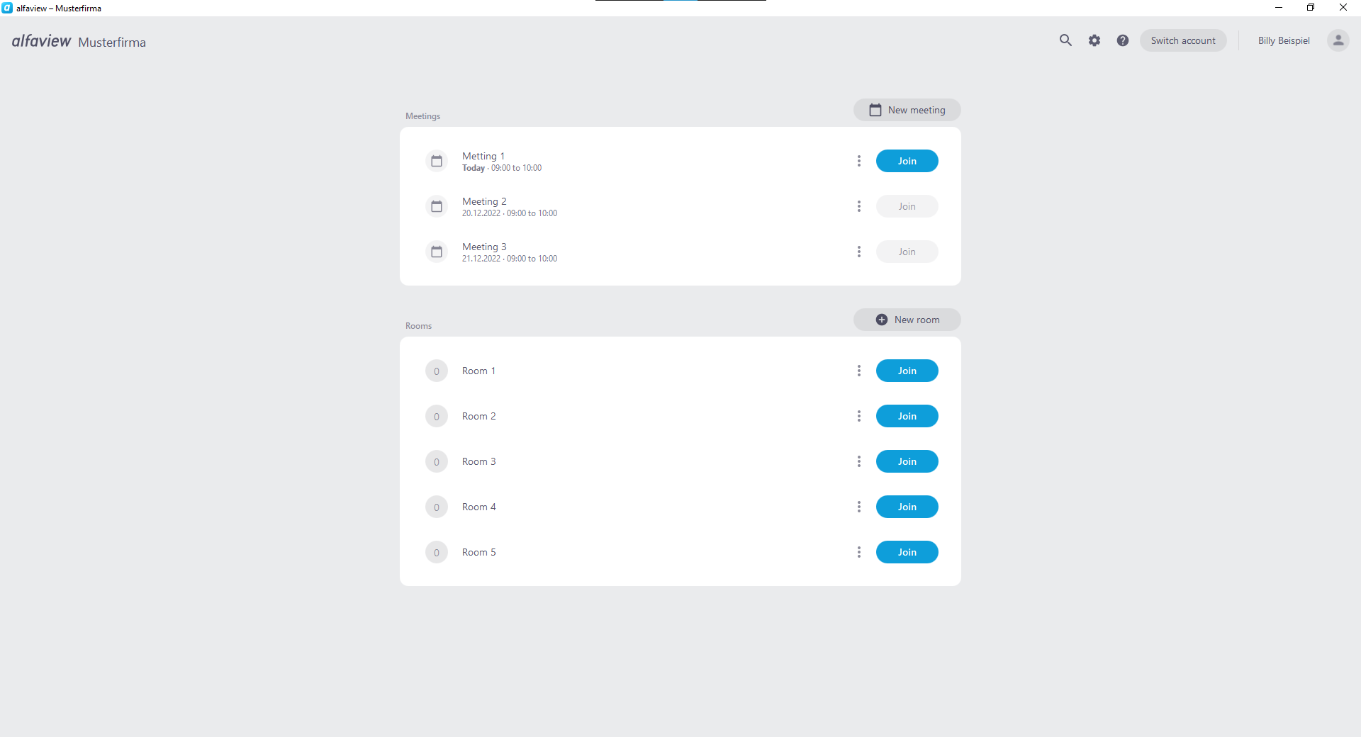 Meetings and rooms – alfaview